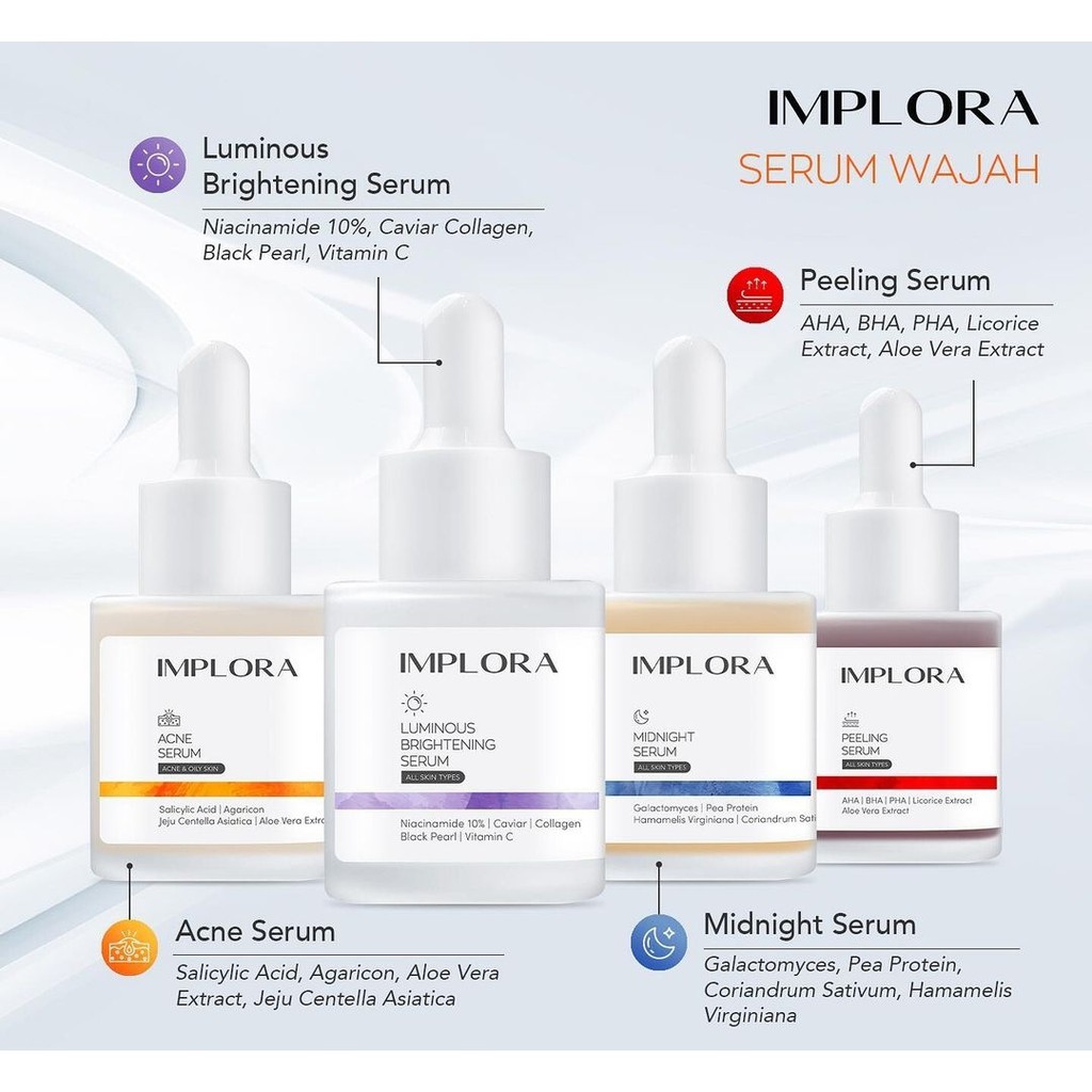 Jual IMPLORA Serum Luminous Brightening | Acne | Peeling | Midnight ...