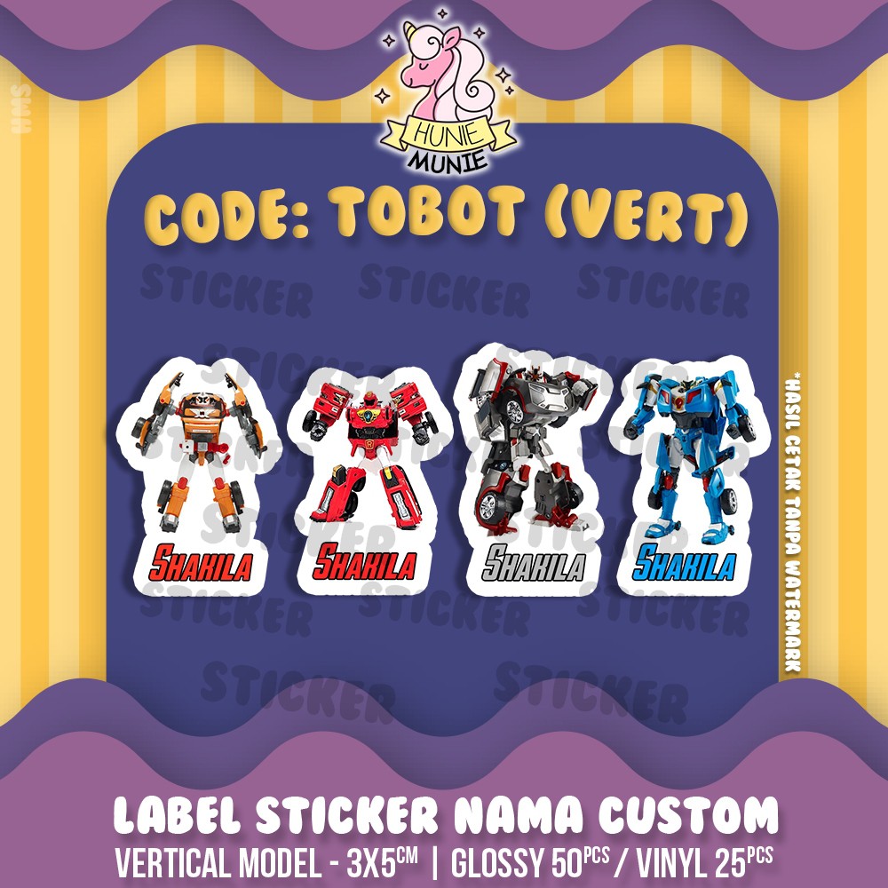 Jual Sticker Nama Custom - Tobot - Vertical (50pcs) Stiker | Shopee ...