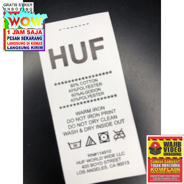 Jual HUF CARE LABEL WASHING TAG SUPER PREMIUM CO 1X DI KIRIM 600PCS ...