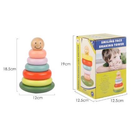 Jual Wooden Stacking Tower Menara Donat Baby Toy Ring Stack Piramid ...