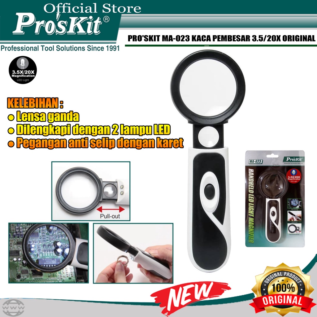 Jual Pro'sKit - Kaca Pembesar Pro'sKit MA-023 3.5 / 20X Handheld Led ...