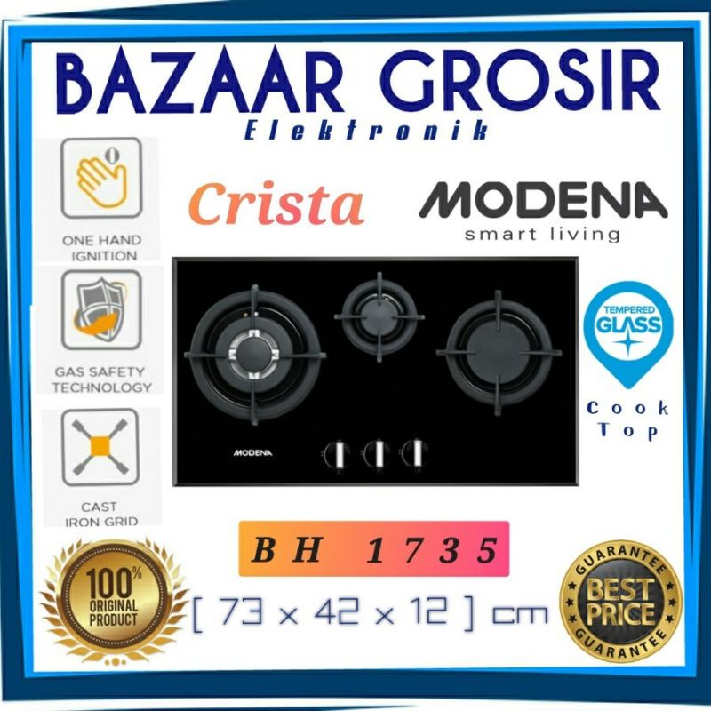 Jual KOMPOR TANAM GAS HOB MODENA 3 TUNGKU CRISTA BH 1735 BH1735 70 cm ...