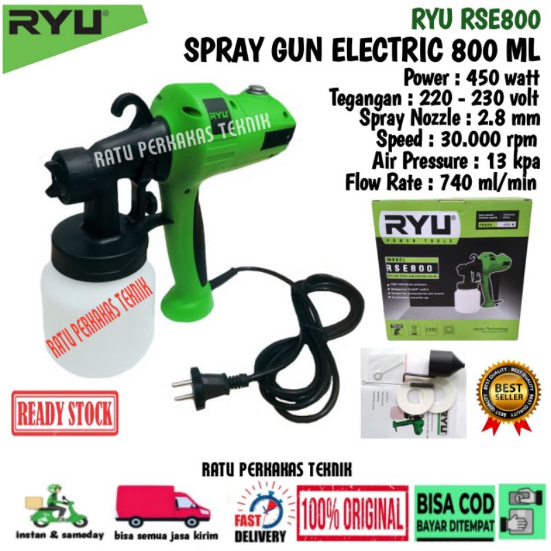 Jual TEKIRO SPRAY GUN ELEKTRIK RYU RSE800 ALAT SEMPROT CAT TABUNG BAWAH ...