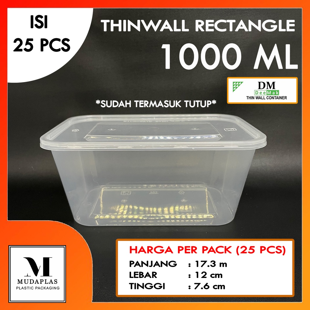 Jual Kotak Makan Plastik Thinwall 1000 ml Rectangle DM isi 25 pcs | Shopee Indonesia