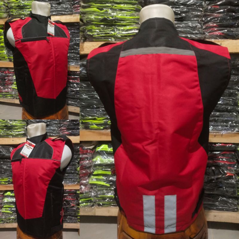 Jual rompi biker safty rompi komunitas merah taslan waterproof | Shopee ...
