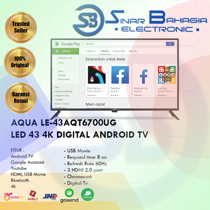 Jual AQUA LE-43AQT6700UG LED 43 4K DIGITAL ANDROID TV (NEW)(KHUSUS BANDUNG) | Shopee Indonesia