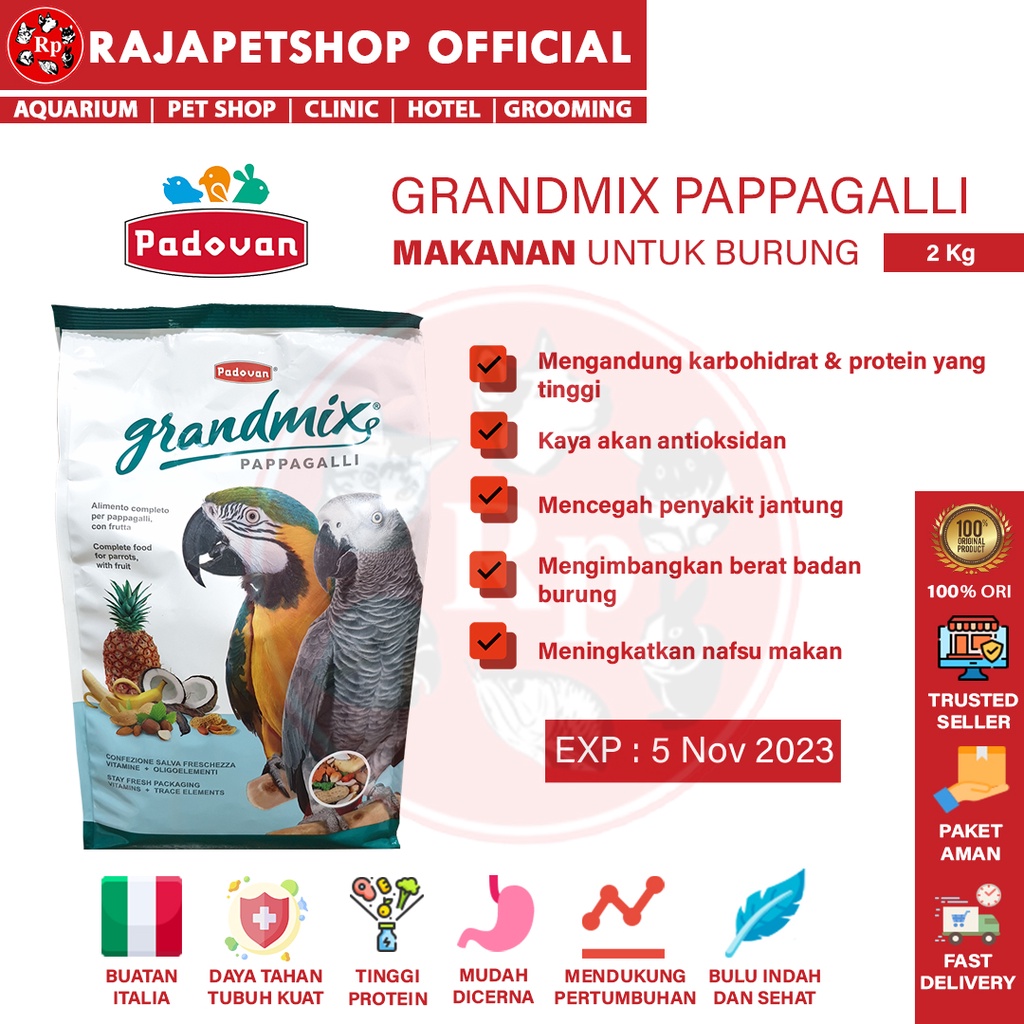 Jual PADOVAN GRANDMIX PAPPAGALLI PAKAN BURUNG PARUH BENGKOK BIRD FOOD 2 ...