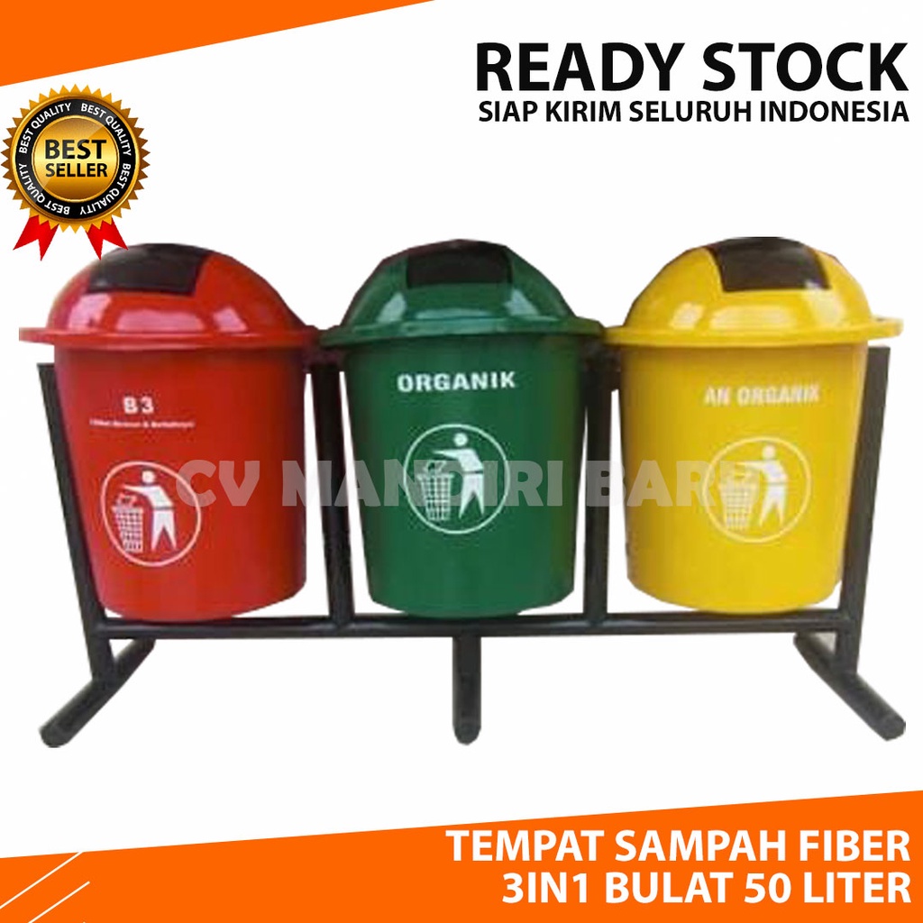 Jual TONG SAMPAH ORGANIK NONORGANIK 3 WARNA, TEMPAT SAMPAH 3 IN 1 BULAT ...