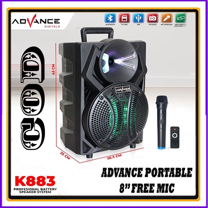 Jual Speaker Aktif Portable Advance K883 8 inch Bluetooth Mic Wireless BERGARANSI RESMI 1 TAHUN ...