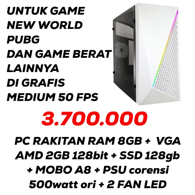 Jual PC RAKITAN RAM 8GB + VGA AMD 2GB 128bit + SSD 128gb + MOBO A8 ...