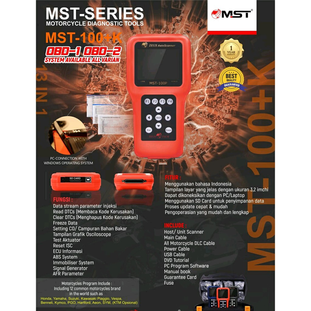 Jual SCANNER SCANER INJEKSI MOTOR MASTER ZEUS MST-100 MST 100-OBD ...