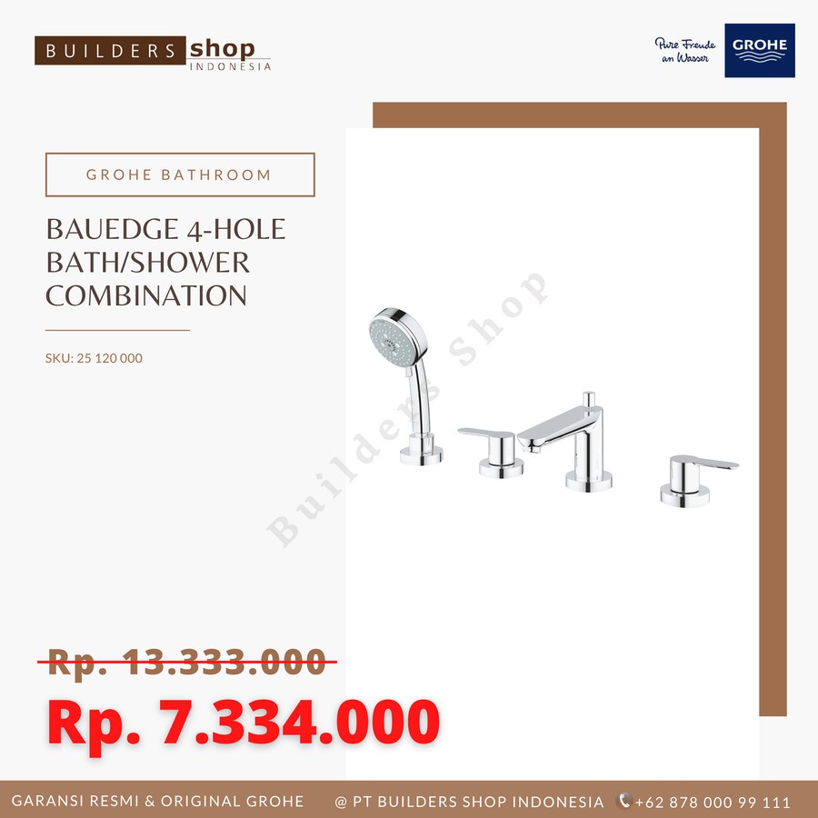 Jual GROHE 25120000 - Bauedge 4-Hole Bath/Shower Combination / Kran ...