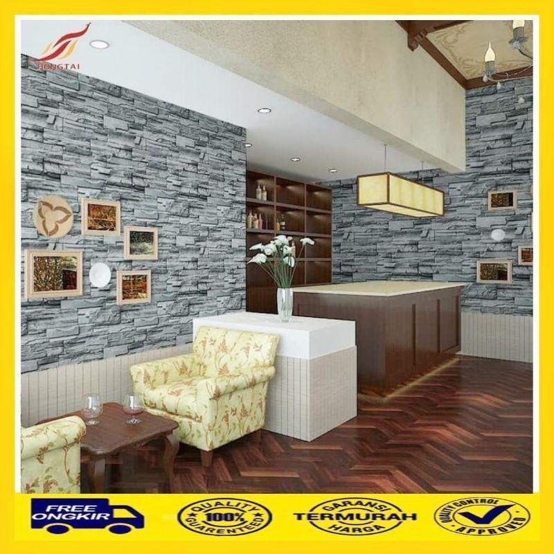Jual Wallpaper Dinding Batu Alam Abu-Abu Ukuran 5m Wallpaper 3D ...