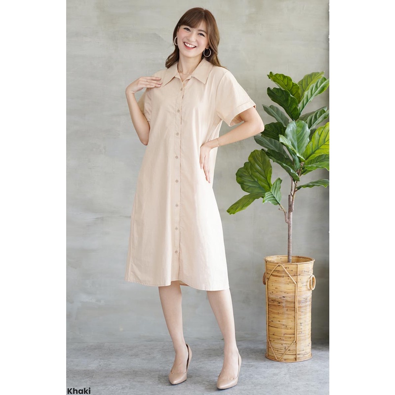 Jual Kyomie Cotton Shirt Dress Himalayan Basic Slim Line Collar Dress ...
