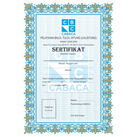 Jual CETAK PIAGAM/SERTIFIKAT/SYAHADAH BIMBEL/TK/PAUD/TPQ/MD SATU SISI ( hanya depan saja ) 1 ...