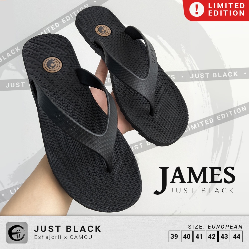 Jual PROMO LIMITED EDITION Sandal Jepit Pria Full Karet CAMOU JAMES Just Black | Shopee Indonesia