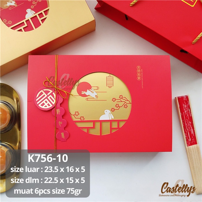 Jual Kotak Dus Box Mooncake K756-10 Merah Rabbit Pia Snowskin Kue Imlek ...