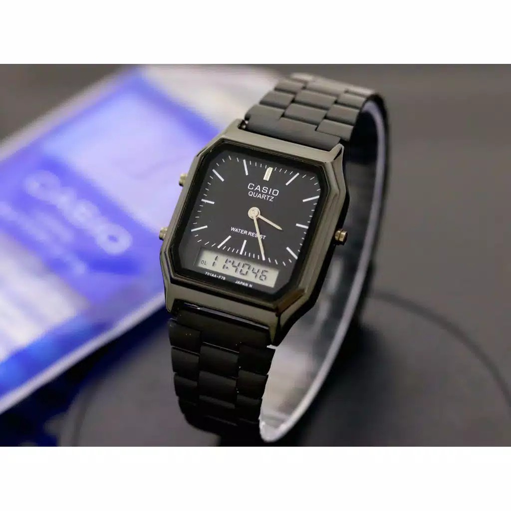 Jual Jam Tangan Wanita Casio AQ230 Double Time Stainless Steel | Shopee ...