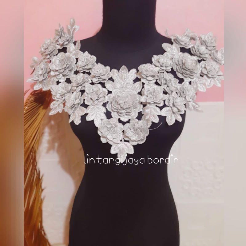 Jual renda bordir aplikasi dada bunga dada kalila 3d | Shopee Indonesia