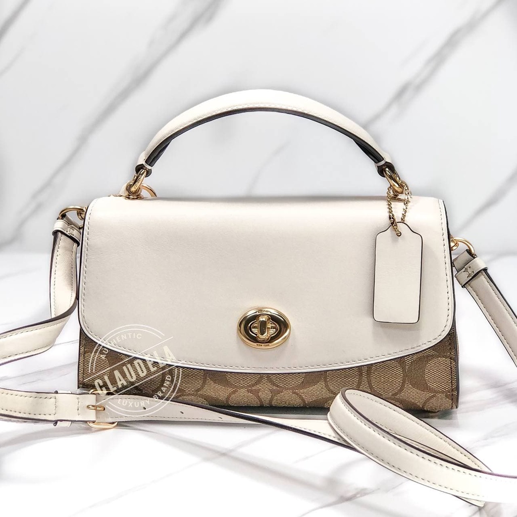 Jual COACH Tilly 23 Top Handle in Signature Light Khaki Chalk | Shopee ...