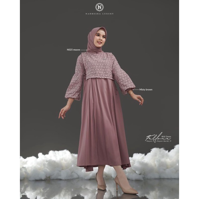 Jual FALLONA MIDI DRESS | NADHEERA LUXURY | NEW | MIDI | DRESS CANTIK | Shopee Indonesia