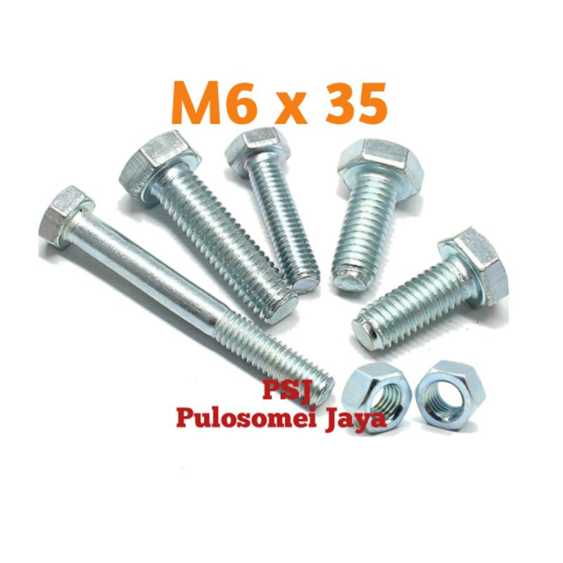 Jual Baut Mur Hex Putih / Galvanis M6 x 35 mm | Shopee Indonesia
