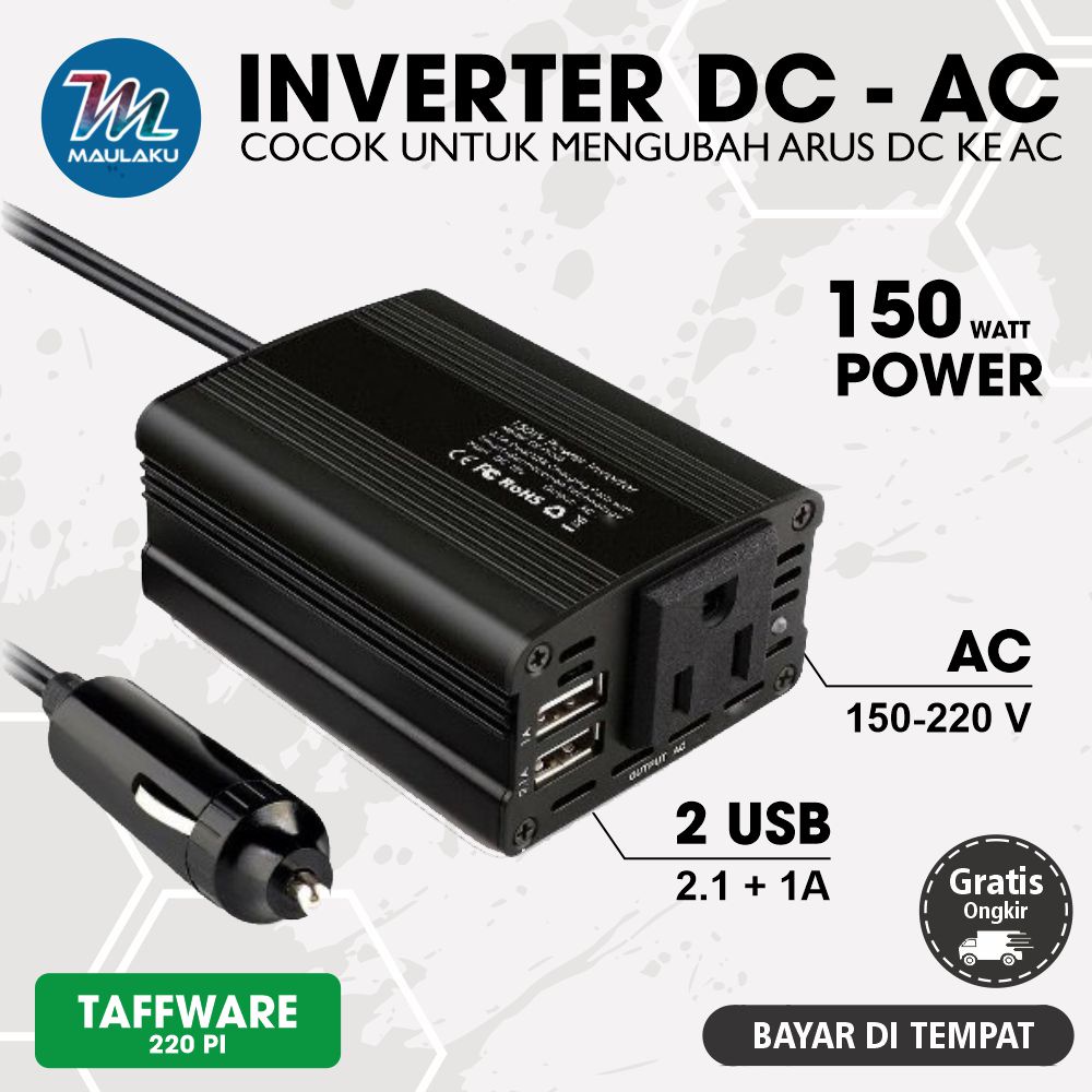 Jual Power Inverter Mobil DC To AC dengan 2 USB Port 150W 220V | Shopee ...