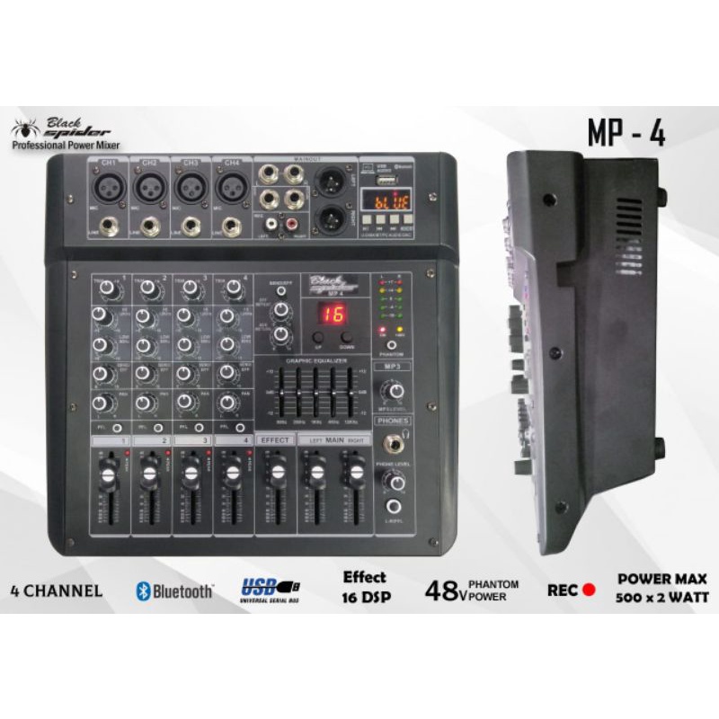 Jual Mixer Power Black Spider MP4 MP-4 MP 4 Original 4 Chanel 500 Watt ...