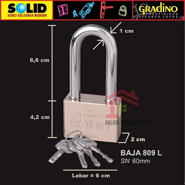 Jual Gembok Baja Solid 809L 60mm SN / Leher Panjang 809 L 60 mm / Long 60L | Shopee Indonesia