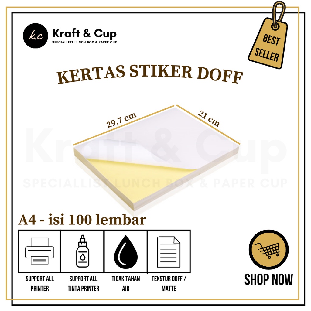 Jual Kertas Stiker Doff A4 isi 100 lembar / Stiker Label Nama A4 ...