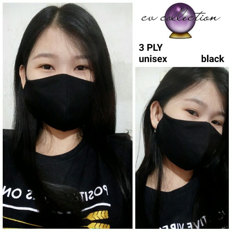 Jual Masker kain polos 3PLY /Masker hitam unisex cewek cowok | Shopee ...
