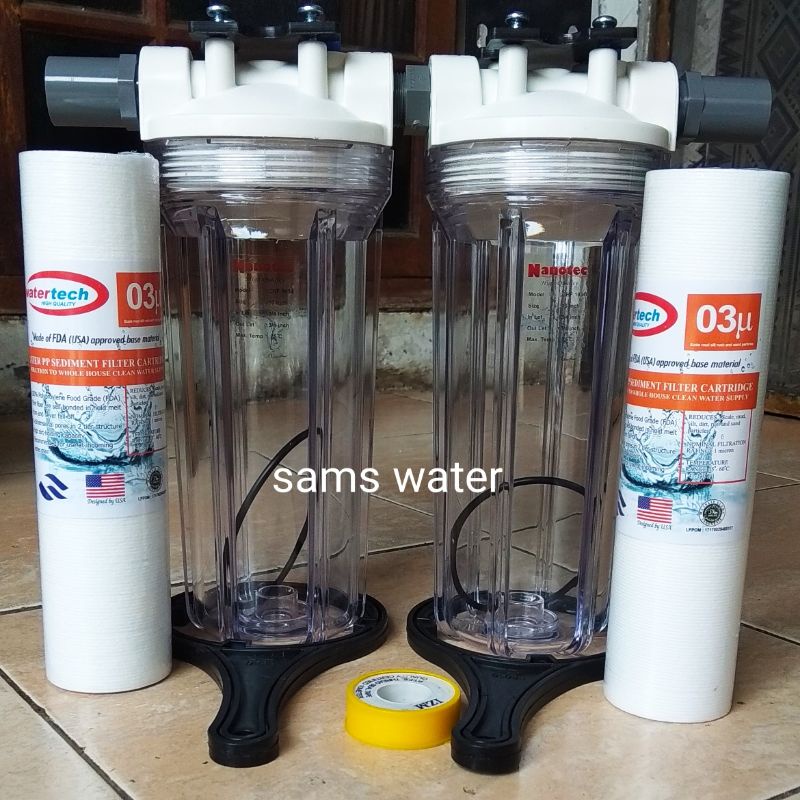 Jual Filter Air Sumur PDAM 2 Tabung Nanotec 10" drat in out 1/2" - 3/4 ...