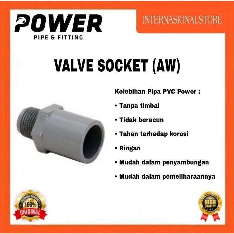 Jual Fitting Pipa PVC Power Valve Socket 3/4" AW | Shopee Indonesia