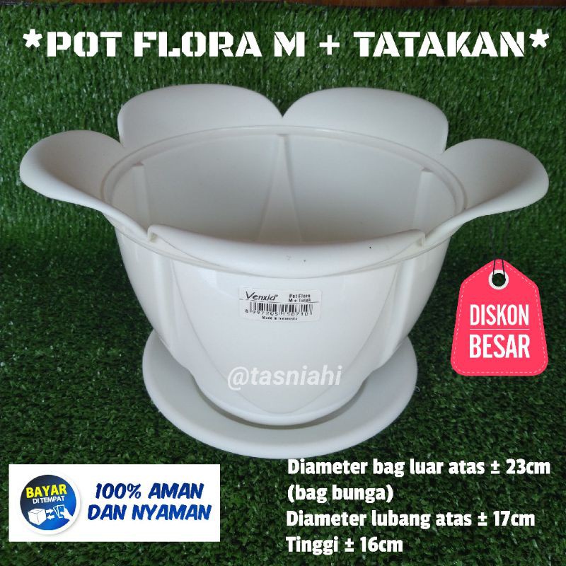 Jual POT BUNGA PUTIH FLORA MEDIUM TATAKAN VENXIA WARNA PUTIH BERSIH ...
