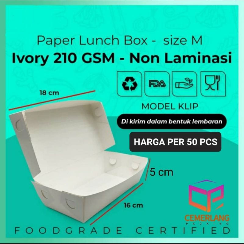 Jual PAPER LUNCH BOX NON LAMINASI M PUTIH IVORY MEDIUM KOTAK MAKAN ...