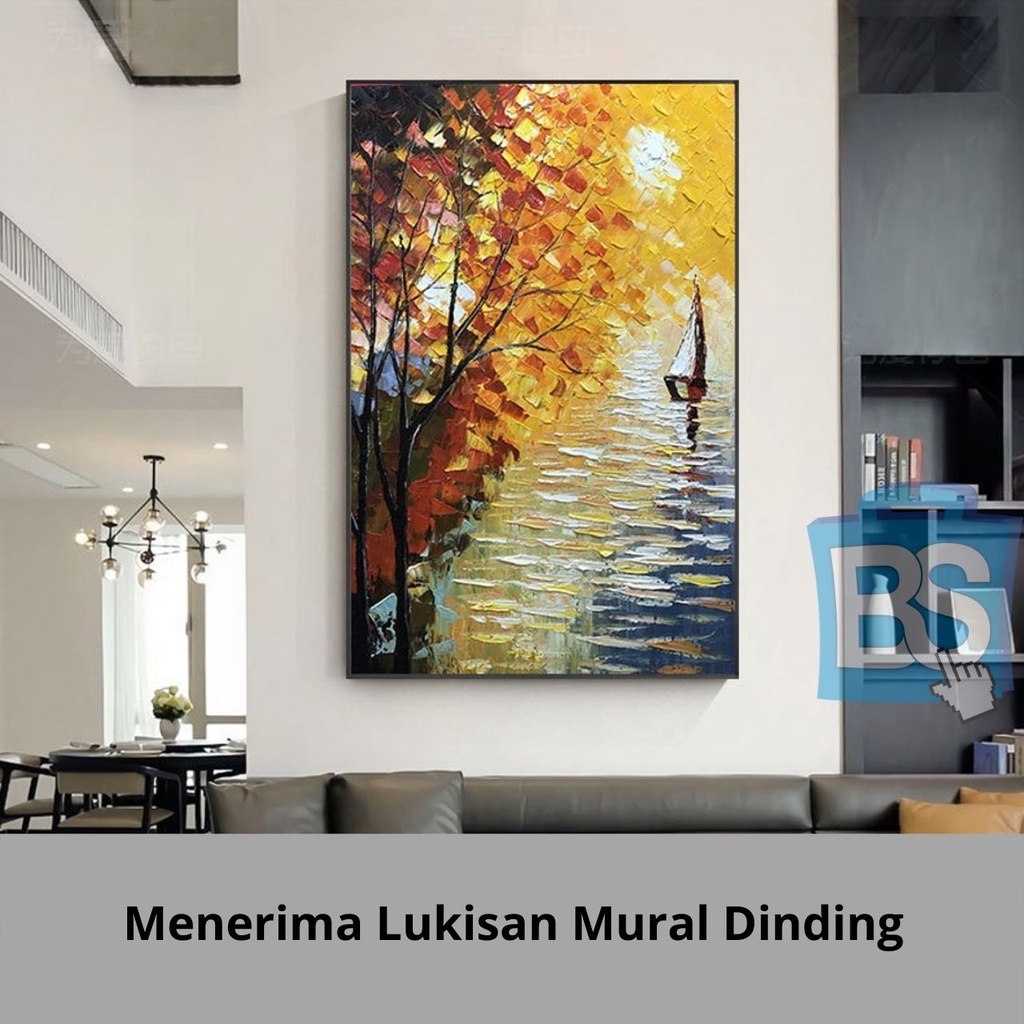 Jual Ekstra Besar Perahu Layar Lukisan Di Atas Kanvas Asli Abstrak Daun ...