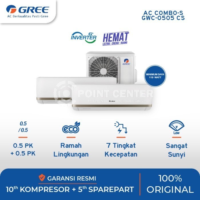 Jual TERMURAH AC GREE COMBO SPLIT INVERTER (2 INDOOR 1/2PK+1/2PK 1 ...