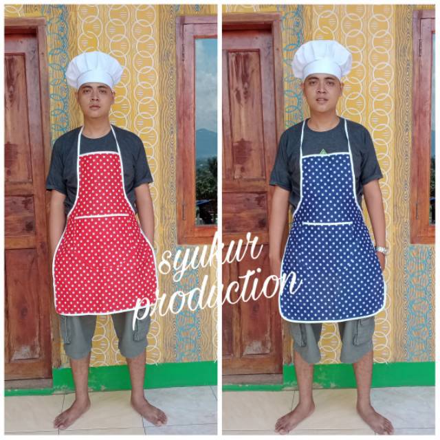 Jual Celemek apron Dewasa plus topi koki chef polikatun pria wanita ...