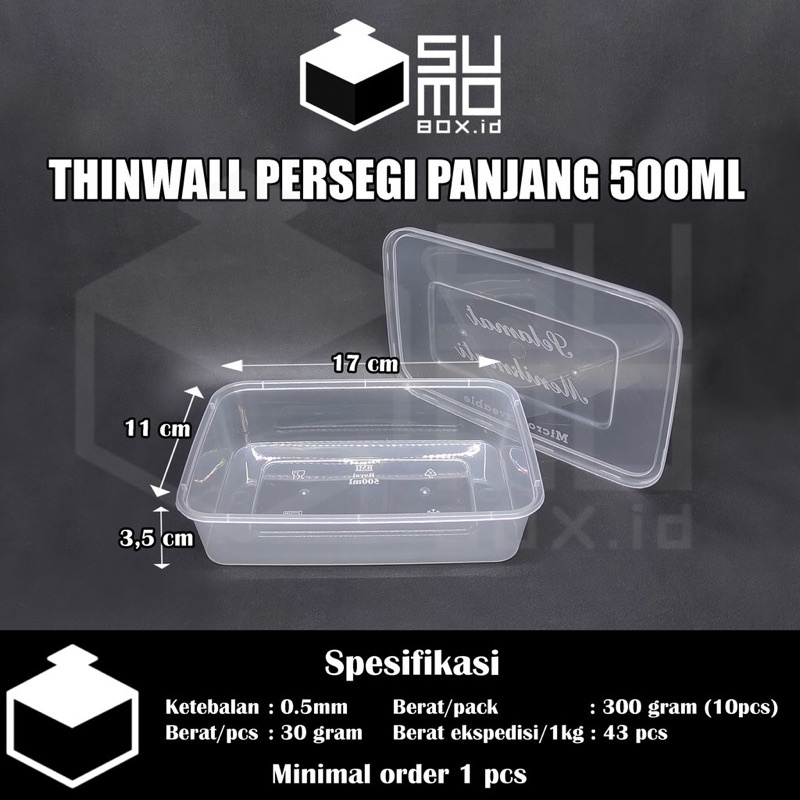 Jual Thinwall Persegi Panjang 500ml + Tutup Kotak Makan Plastik 500ml Toples Box | Shopee Indonesia