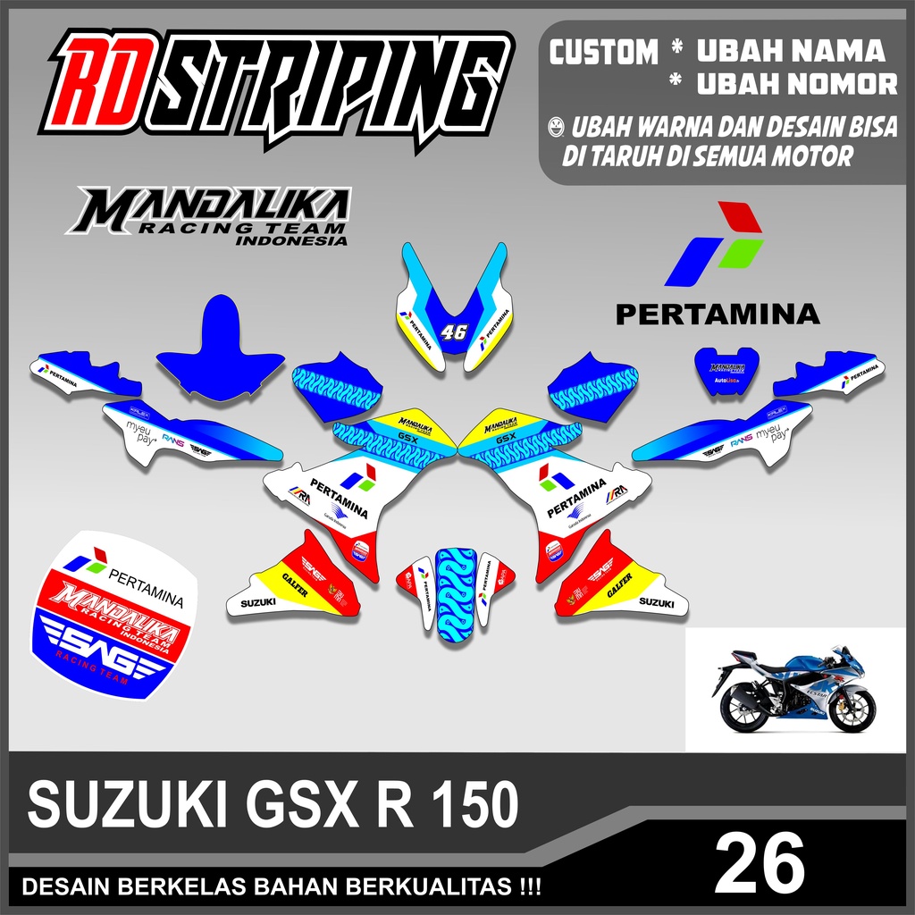 Jual STRIPING DECAL CUSTOM SUZUKI GSX R150 MANDALIKA LIVERY RACING ...