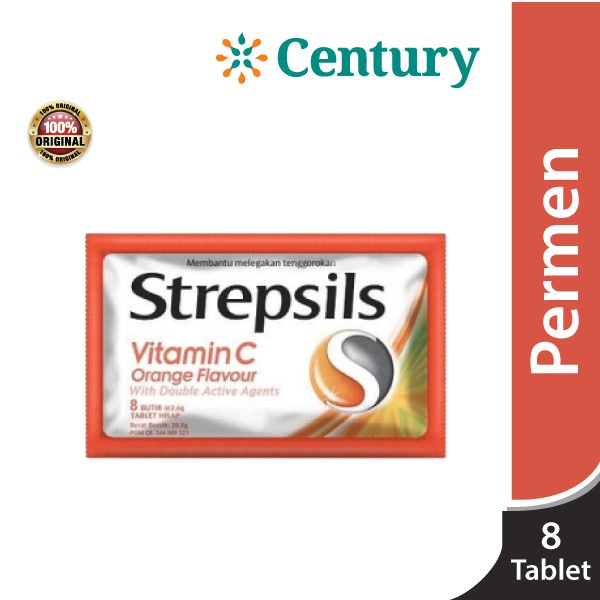 Jual strepsil vitamin c orange 1 pouch isi 8 pc / permen / radang ...