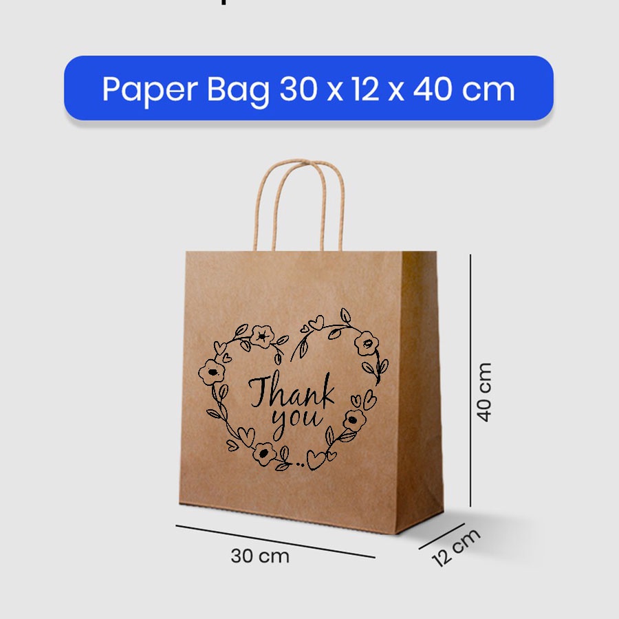 Jual Paper Bag Coklat +Tulisan Thank You 30x12x40cm Papper Bag Kertas ...