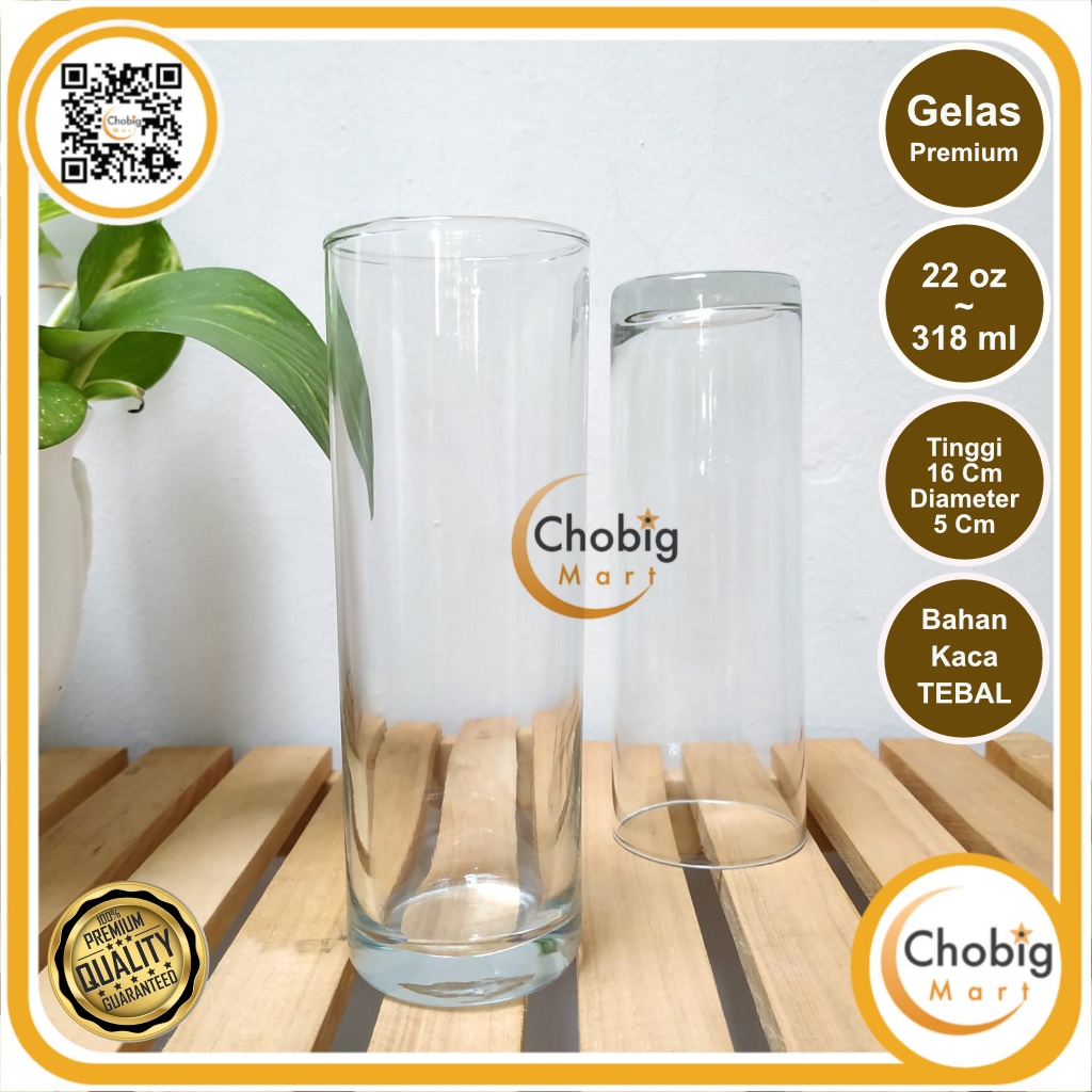 Jual CHOBIG Gelas Kaca 300ml Bening Premium Panjang Glass Juice Air ...