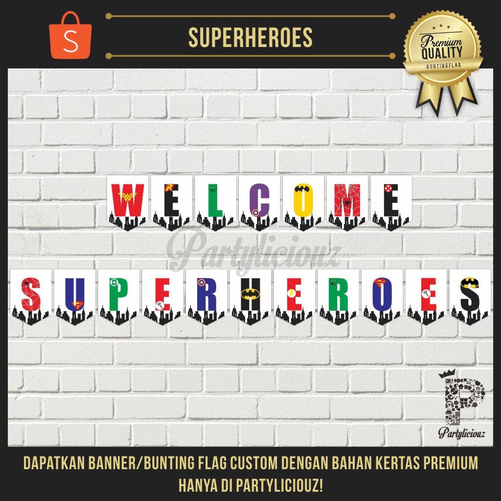 Jual Bunting Flag / Banner Flag Custom Superheroes Bendera Dekorasi ...