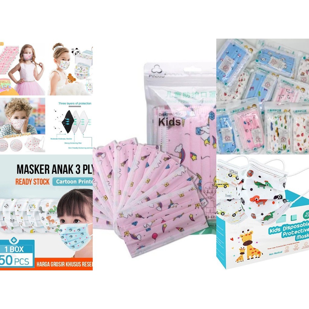 Jual Masker anak karakter 3 PLY varian desain gambar dan warna menarik ...