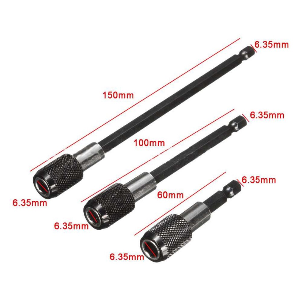 Jual 3pcs extension rod 1/4 inch/6.35mm with lock perpanjangan bor ...
