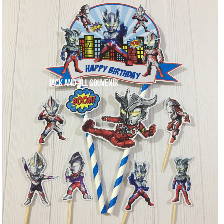 Jual cake topper ultraman - banner topper cake - cake topper happy ...