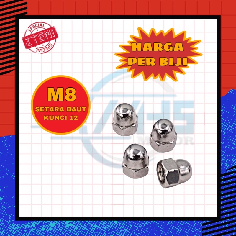 Jual Mur topi stainless m8 (baut 12 /13 ) | Shopee Indonesia