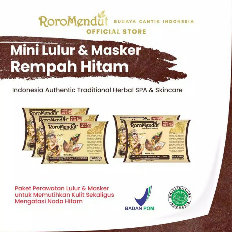 Jual Roro Mendut Paket Lulur dan Masker Rempah Hitam Mini SIze 20 gr (2 ...