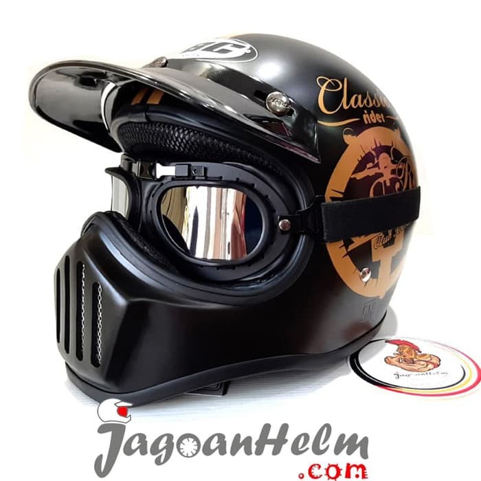 Jual HBC HELM CAKIL VESPA REBORN BLACK DOFF CLASSIC RETRO FULLFACE ...